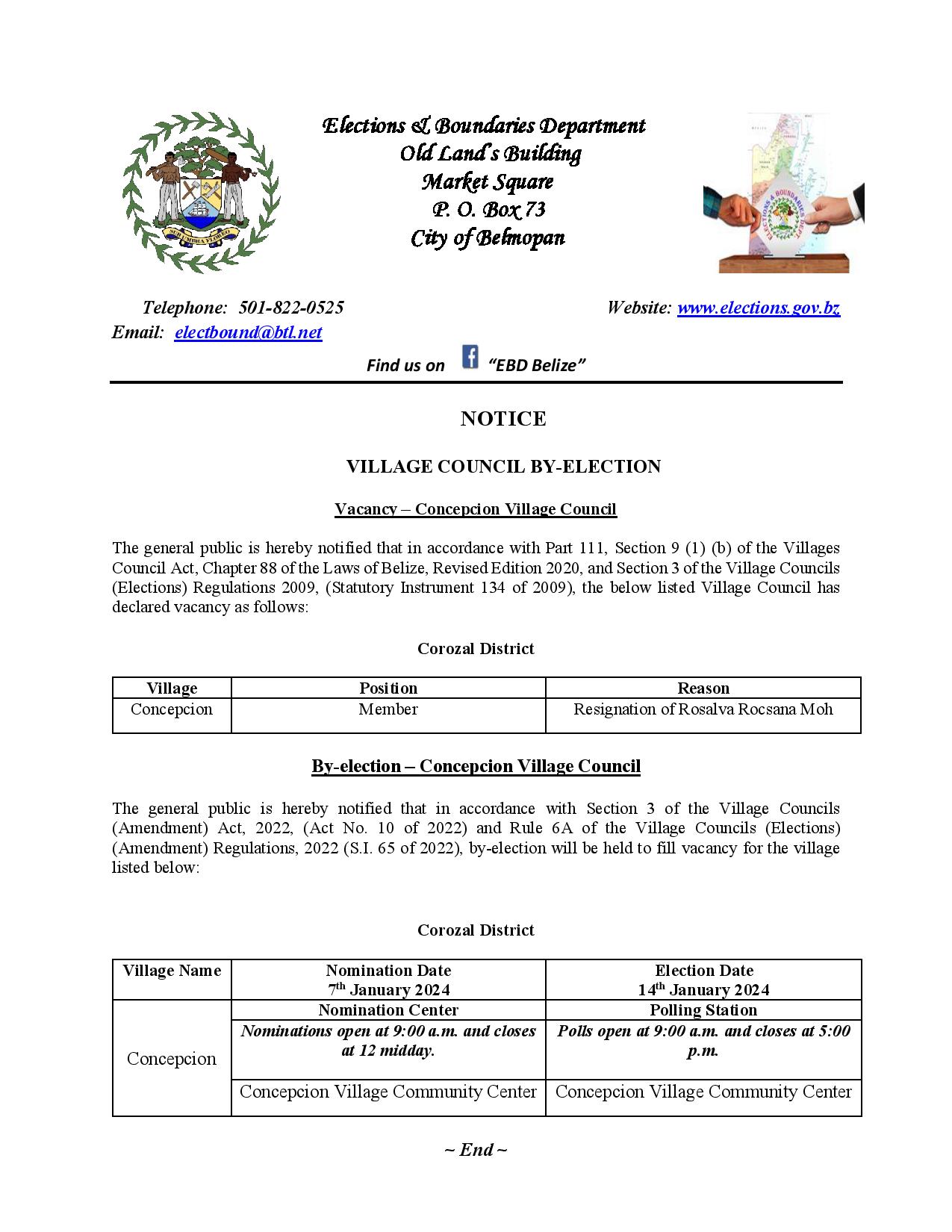 Elections and Boundaries Department Notice – Village Council By ...